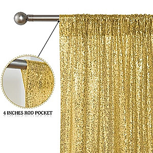 Sugargirl Gold Sequin Backdrop Curtain 2 Panels 2FTx8FT Glitter Gold Background Drapes Sparkle Photography Backdrop for Party Wedding Birthday Wall Decoration