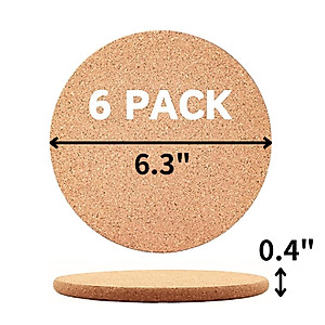 ROLUXENTIA 6.3 Inch Cork Trivet - 6 Pcs Heat Resistant Coasters and Pads for Hot Dishes, Pots, Cups - Refined Cork Placemats for Table & Countertop Protection in Kitchen