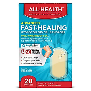 All Health Advanced Fast Healing Hydrocolloid Gel Bandages, Regular 20 ct | 2X Faster Healing for First Aid Blisters or Wound Care, 20 Count