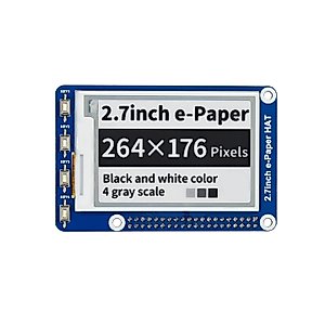 waveshare 2.7inch E-Ink Display HAT Compatible with Raspberry Pi 4B/3B+/3B/2B/B+/A+/Zero/Zero W/WH/Zero 2W Series Boards 264x176 Resolution SPI Interface