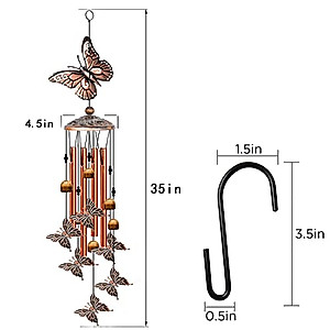 Butterfly Wind Chimes Outside,Windchimes Outdoors Clearance,35In Aluminum Tube Wind Chime with S Hook,Butterflies Gifts for Women,Yard Porch Garden Patio Decor,Birthday Gift for Mom Grandma Friend