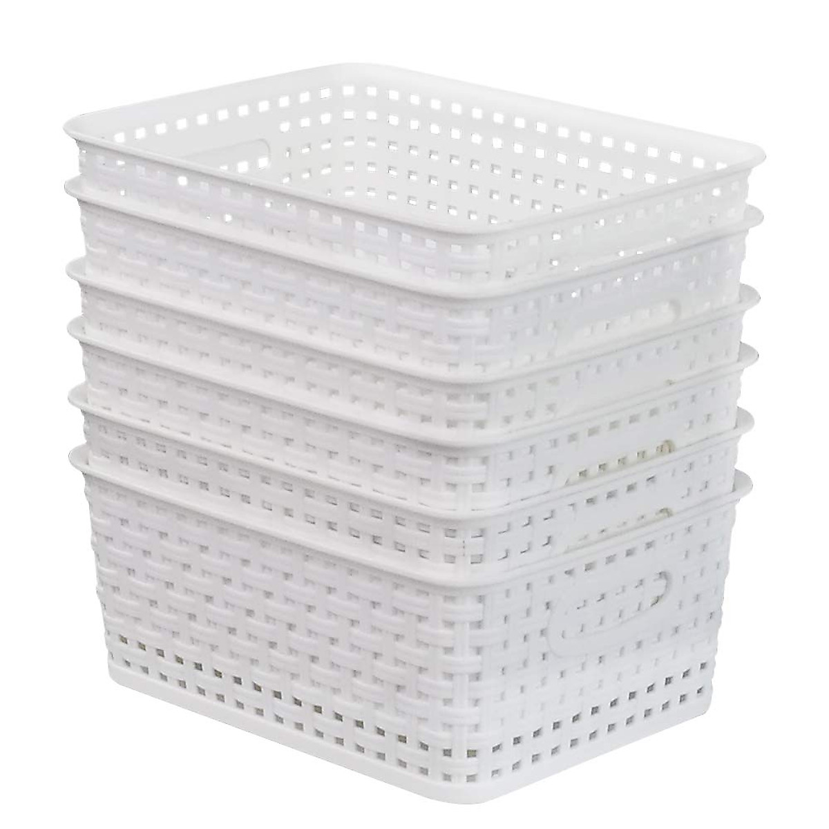 Bblina Small Weave Storage Basket, Plastic Basket Bins for Storage Set of 6