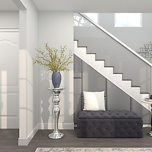 Deco 79 Polystone Round Pedestal Table with Mosaic Mirror Inlay, 14" x 14" x 36", Silver