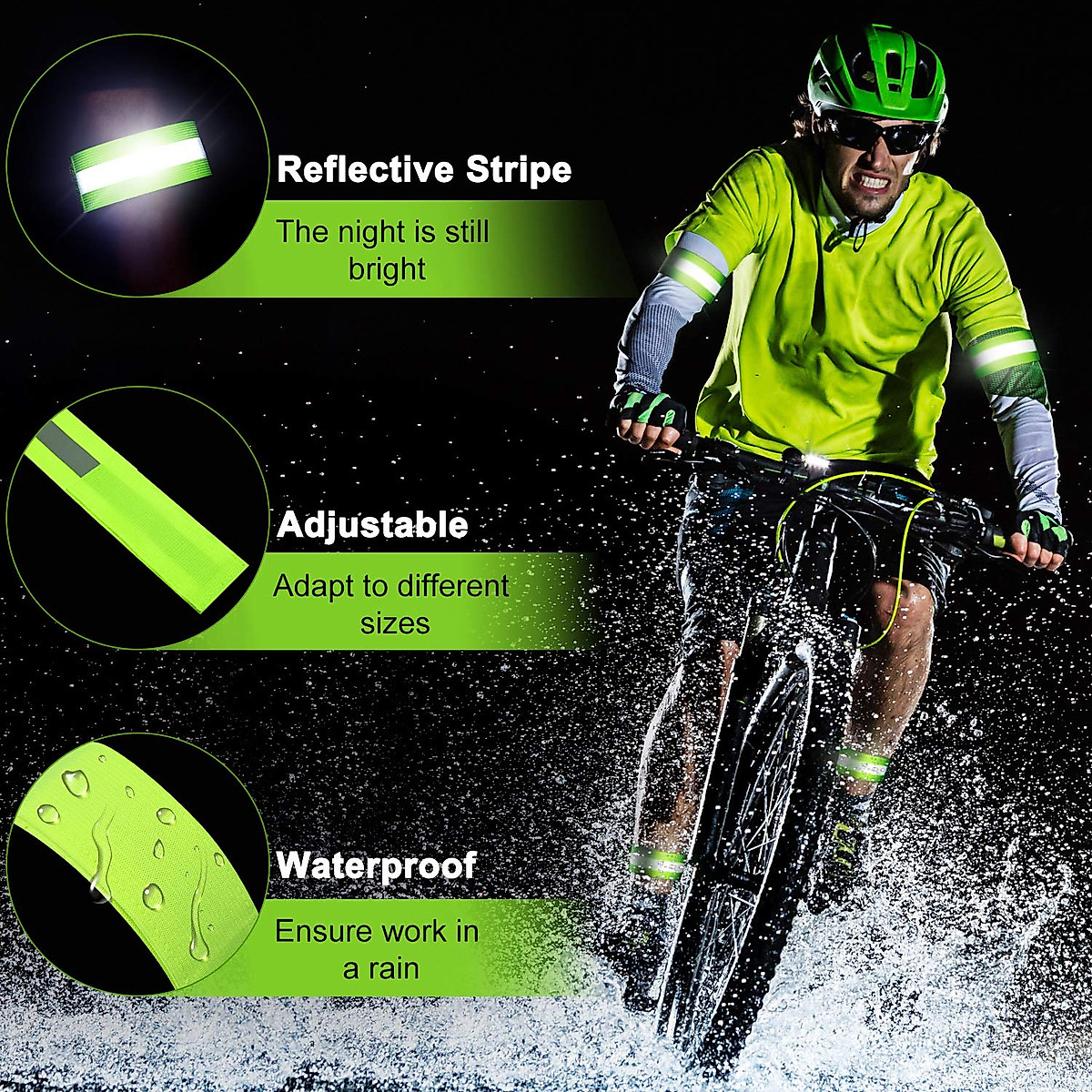 8 Pieces Reflective Bands Winter High Visibility Reflector Bands Reflective Straps Tape Bracelets Reflective Running Gear for Women Men Running Cycling Walking Arm Wrist Ankle Leg (Green)