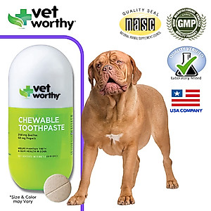 Vet Worthy Chewable Toothpaste - Dog Teeth Cleaning Chews with Propolis & Zeolites - Toothpaste for Dogs - Dog Tartar Remover for Teeth & Dog Chews for Cleaning Teeth - 60ct (Chicken Liver)