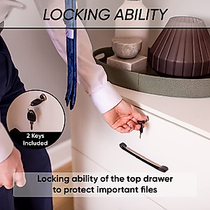 JRA products File Cabinet with Lock | 2 Drawers Wooden Lateral Storage Filing Cabinet with Anti-Tilt Mechanism with 8 Hanging Bars for Letter, Legal, F4 and A4 Size Files for Home Office White