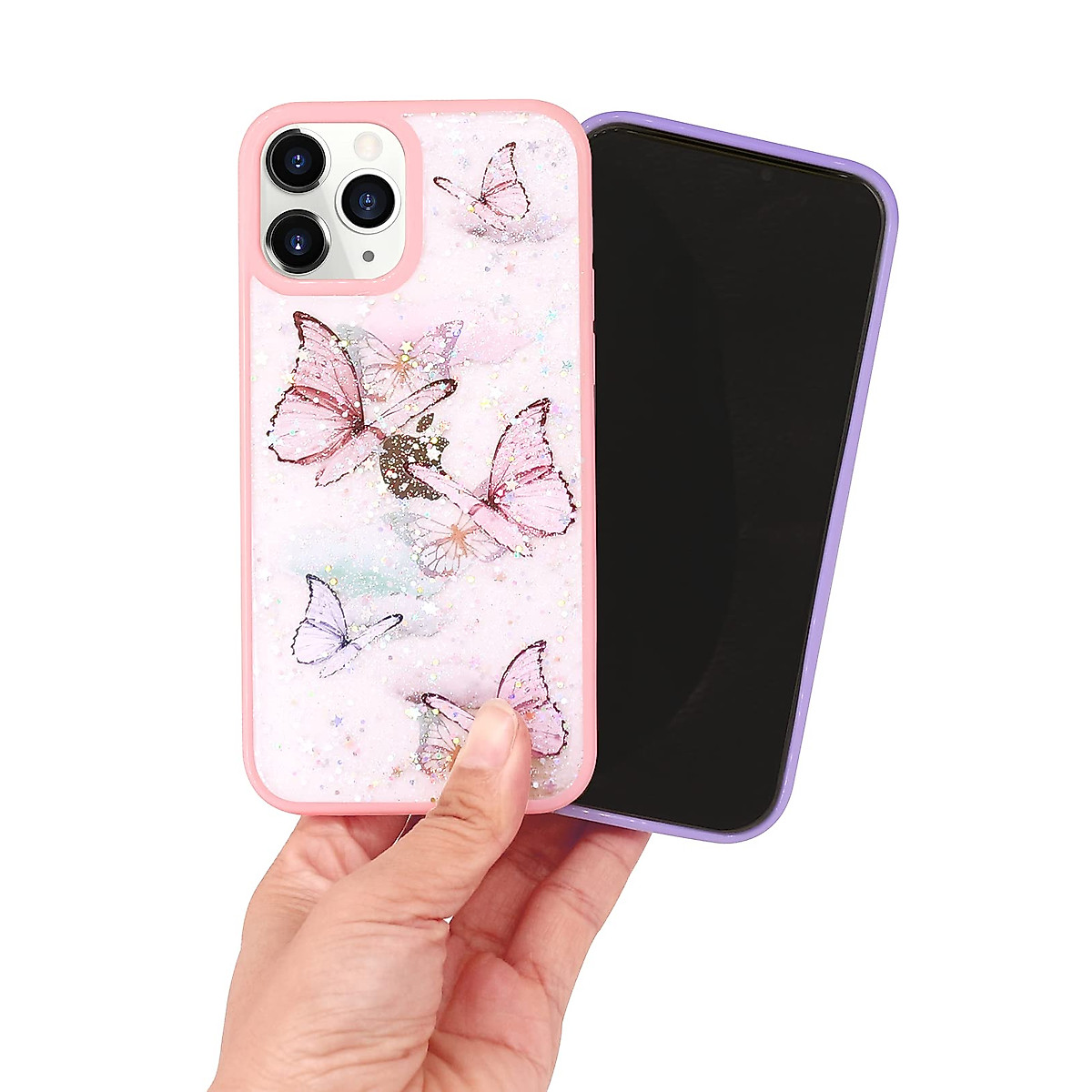 MUNDULEA Compatible with iPhone 13 Mini case Butterfly Clear Bling Women Girl Cute Soft TPU Fashion Cover for iPhone 13 Mini (Butterfly Pink)