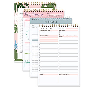 To Do List Pad Daily Schedule Planner Priority Goals Notepad Undated 6.5 ”x 9.8” PVC Cover,Twin-Wire Binding Personal Organizer for Appointment (4 Pack)