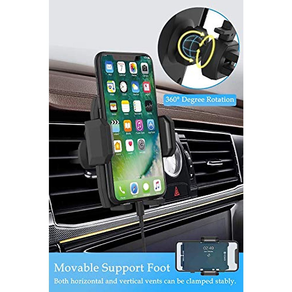 KOMOI Cell Phone Holder for Car, Universal Car Air Vent Mount with Adjustable Compatible with iPhone 11 Pro Max XS XS Max XR X 8 8+ 7 7+ SE 6s 6+ 6 5s Samsung Galaxy S10 S9 S8 S7 and More (Dark Grey)