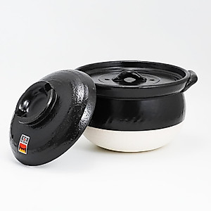 Banko-Yaki Fluffy Rice Pot, Earthenware Rice Cooker with inner lid Measuring Cup and Paddle, Traditional Japanese Donabe for Evenly Cooked Rice, Mixed Rice, and Porridge (3-Gou/Serves 3 to 5 people)