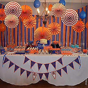 Party Hanging Paper Fans Set, Orange Round Pattern Paper Garlands Decoration for Birthday Wedding Graduation Events Accessories, Set of 6