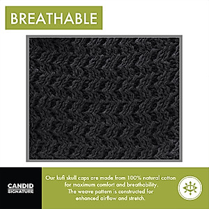 Candid Signature Apparel Skull Caps for Men & Women with Zigzag Knit | 100% Breathable Cotton Beanie Kufi Skully Caps (Black (Zigzag))