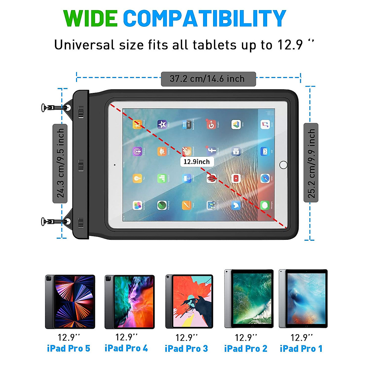 AICase Universal iPad Waterproof, Dry Bag Pouch for iPad Pro 12.9 5th/4th/3rd Gen iPad Pro 11/10.5/9.7, New iPad 9.7, iPad Pro 9.7, iPad Air 4/Air 3/Air 2, Galaxy Tab S7 Tablets up to 12.9 Inch