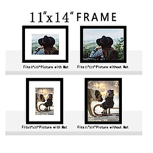 Picrit 11x14 Picture Frame Set of 12, Photo Display 8x10 with Mat or 11x14 Without Mat for Wall Mounting or Table Top Display, Black.
