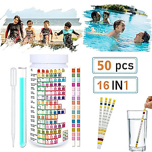 16 in 1 Water Testing Kits for Drinking Swimming Water, Well Water Test Kit for Home Tap Water Quality, Strips Testing Lead Fluoride pH Iron Chlorine Hardness and More (50)