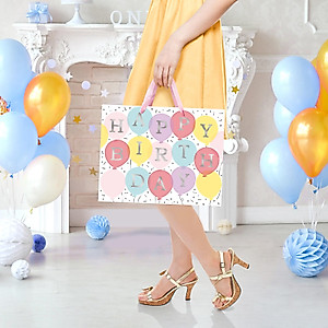 13" Large Happy Birthday Gift Bag with Tissue Paper and Card for Girls Kids Women Birthday (Colourful Balloon)