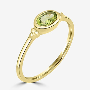 GEMISTRY East-West 14k Gold over Sterling Silver Peridot Gemstone Stackable Solitaire Bezel Ring