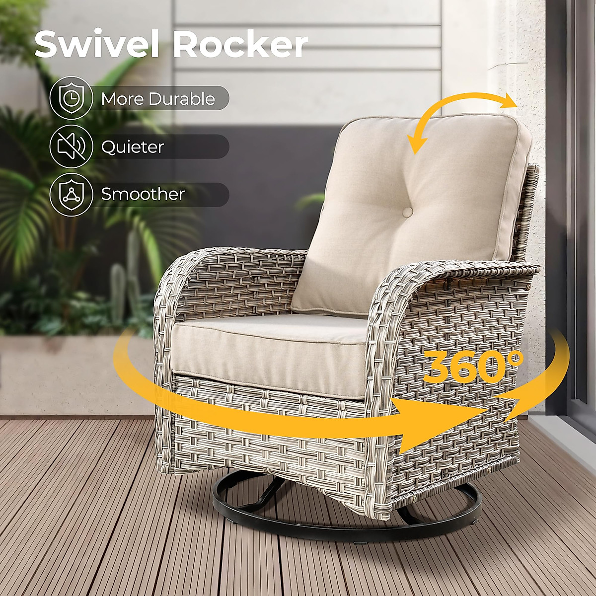 HOOOWOOO Outdoor Sectional Patio Furniture Set with Fire Pit Table,13 Pieces Wicker Conversation Sets L Shaped Couch,Extra Deep Out Door Sofa Outside Furniture with Swivel Chairs,Beige