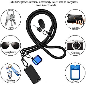 BERITNI Cell Phone Lanyard, Adjustable Length Crossbody Universal Nylon Phone Strap with Patch, Black
