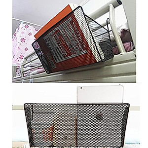 Haoun Bedside Hanging Storage Basket Office Desk Dormitory Iron Mesh Origanizer Caddy for Book Phone Magazine Holder-Black