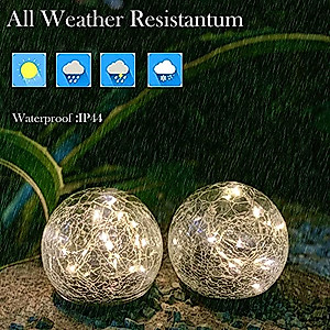 Garden Solar Lights Decorative,2 Packs Cracked Glass Solar Ball Lights Outdoor Waterproof, LED Outdoor Globe Lights,Outside Decor for Lawn Patio Yard Pathway Christmas Garden Decor（Warm White）