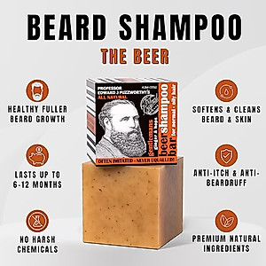 Professor Fuzzworthy's Gentlemans BEER Beard Hair SHAMPOO Bar for Normal, Dry, Oily Hair | SCENTED with All Natural Oils From Tasmania Australia - 4.2 oz