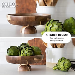 Chloe and Cotton | Large 12-Inch Brown Acacia Wood Bowl | Kitchen Counter Fruit Bowl | Decorative Pedestal Bowl for Entryway Table Decor