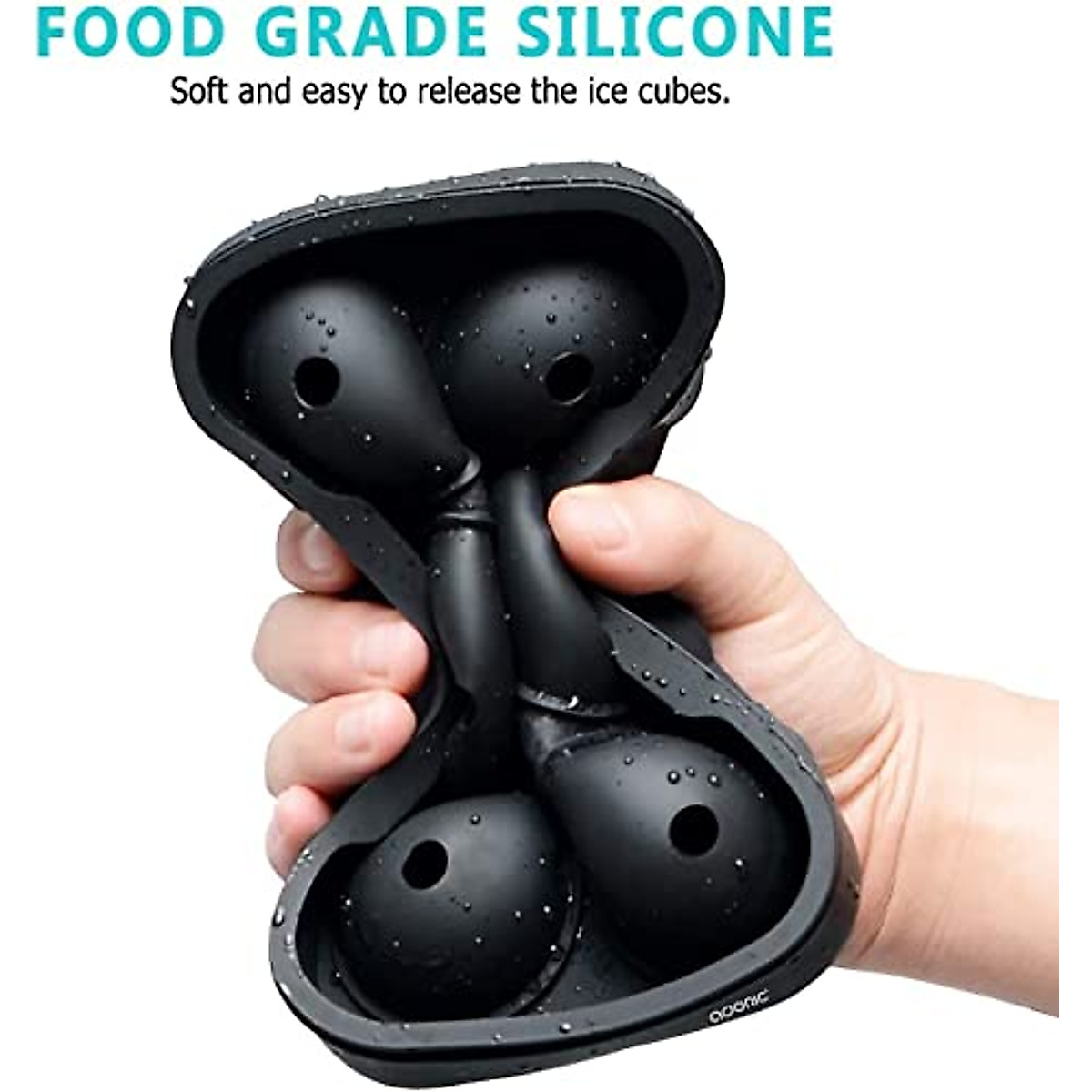 Ice Cube Tray, Large Square Ice Tray and Sphere Ice Ball Maker with Lid for Whiskey, Reusable and BPA Free (Silicone Ice Cube Molds Set of 2)