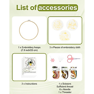 Santune 3 Pack Embroidery Kits for Adults Cross Stitch Kits for Beginners Hand Embroidery with Cat Patterns and Instructions Hobby Kits for Adults with Embroidery Hoops, Threads and Needles