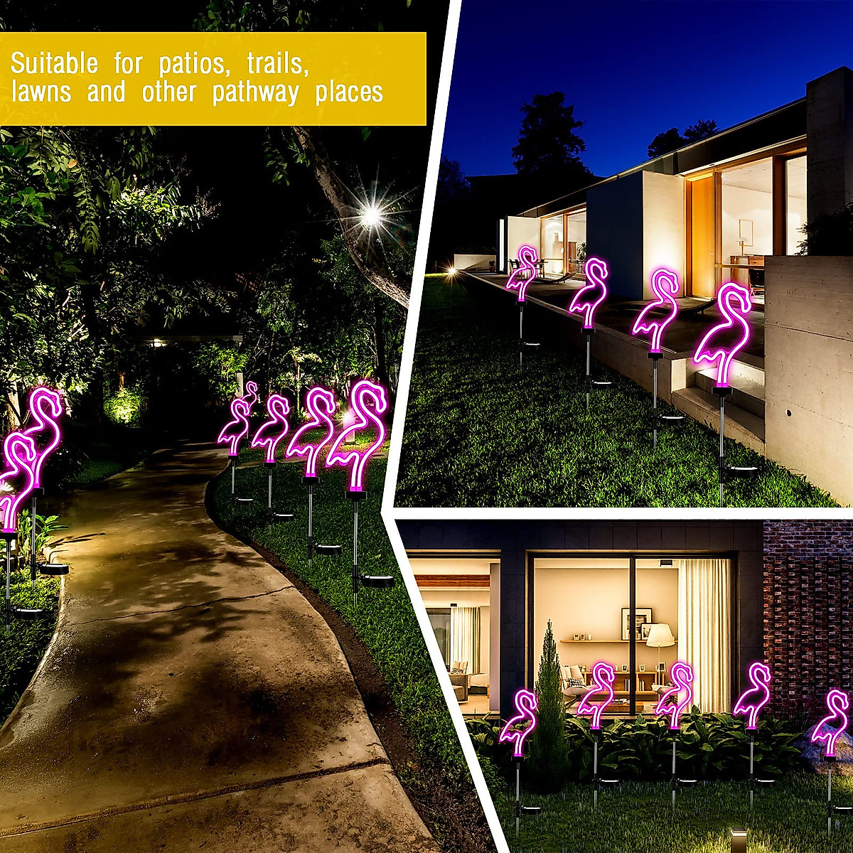 Hortsun 2 Pack Flamingo Solar Lights Outdoor Flamingo Neon Light Yard Flamingos Pink Flamingo Waterproof Decorations Flamingo Lights for Garden Patio Yard Pathway Decoration