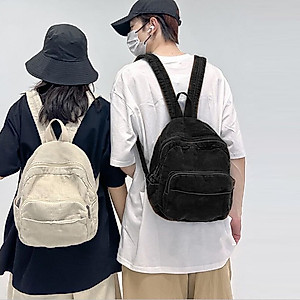 Didida Mini Corduroy Backpack Purse for Women Aesthetic Backpack Small Back Pack Purse Cute Mini Backpacks (Black)