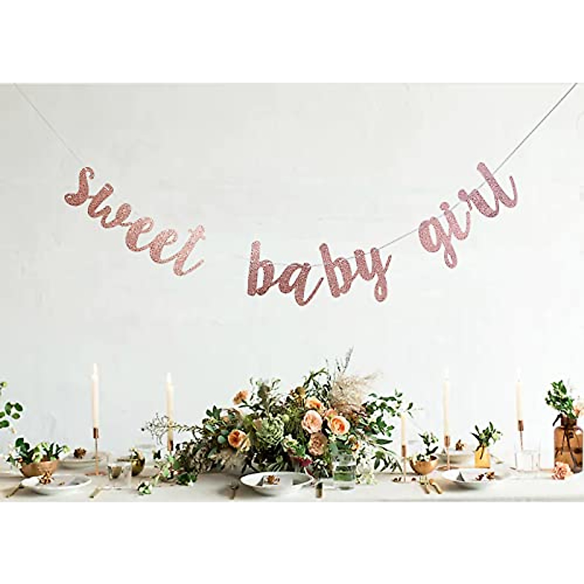 Welcome Sweet Baby Girl Banner, It's a Princess Rose Gold Glitter Paper Sign Decorations for Baby Shower Party, It's a Girl Party Decors, Gender Reveal Party Backdrops