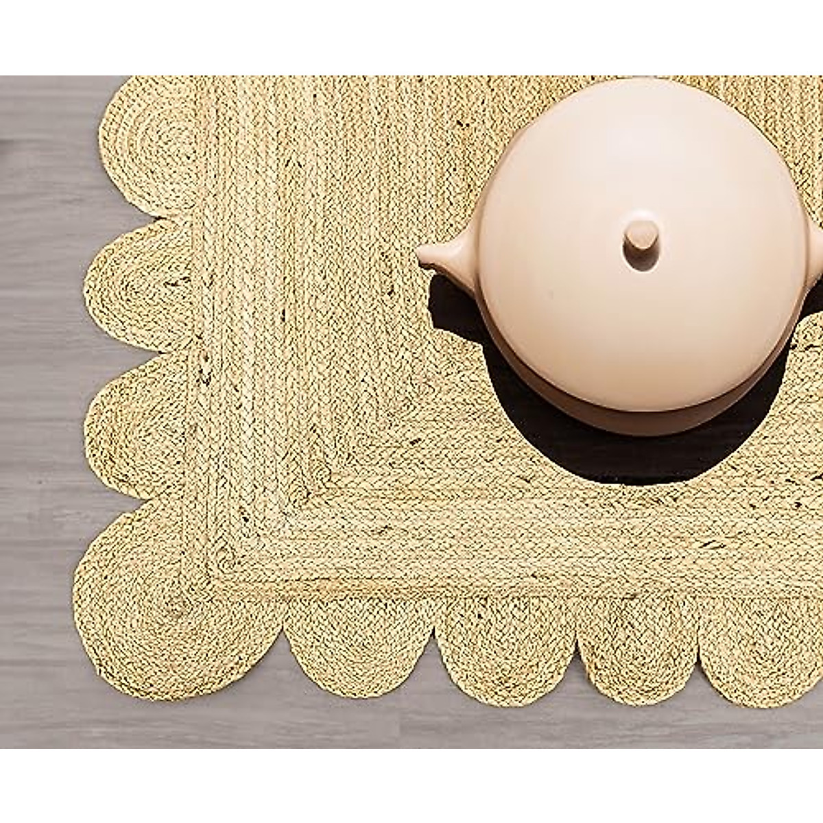 Generic Handwoven Scalloped Jute Area Rug 2x3/3x5/4x6-Braided Jute Runner Rug 2.5x6 ft for Kitchen/Hallway-Natural Farmhouse Scallop Jute Rug 5x7-Reversible Jute Rug 8x10 (Beige, 4' x 6' Feet)