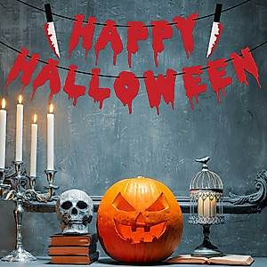 Pre-Strung Happy Halloween Banner,NO DIY,Pre-Strung Garland on 8 ft Strand,Scary Killer Halloween Party Decorations & Decor. Did we mention no DIY?