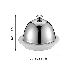 DOITOOL Ceramic Baking Bowls with Stainless Steel Lid Dish Ramekins Fruit Bowl Glass Cover Cake Stand Desert Platter Cheese Cloche Dome for Desserts Fruits Snack Candy