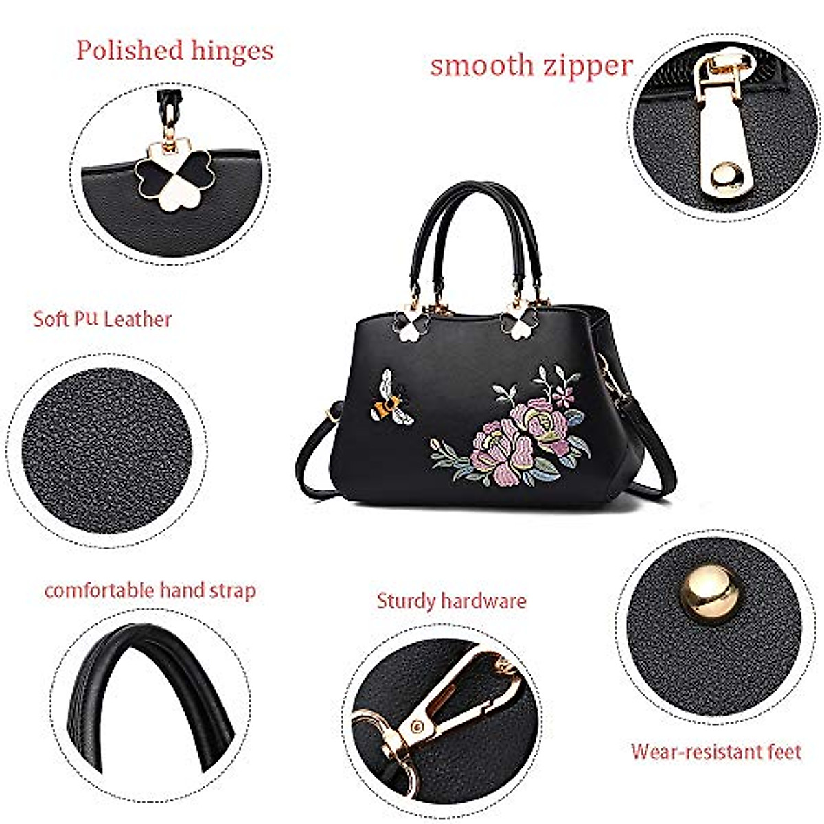 ELDA Small Satchel Bags For Women Crossbody Embroidery Top Handle Handbags Ladies Shoulder Purse