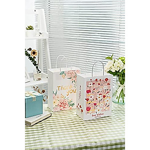 RACETOP White Paper Bags with Handles Bulk,8"x4.5"x10.8" 50Pcs,Paper Bags Birthday Wedding Party Favors Grocery Retail Shopping Business Goody Craft Gift Bags