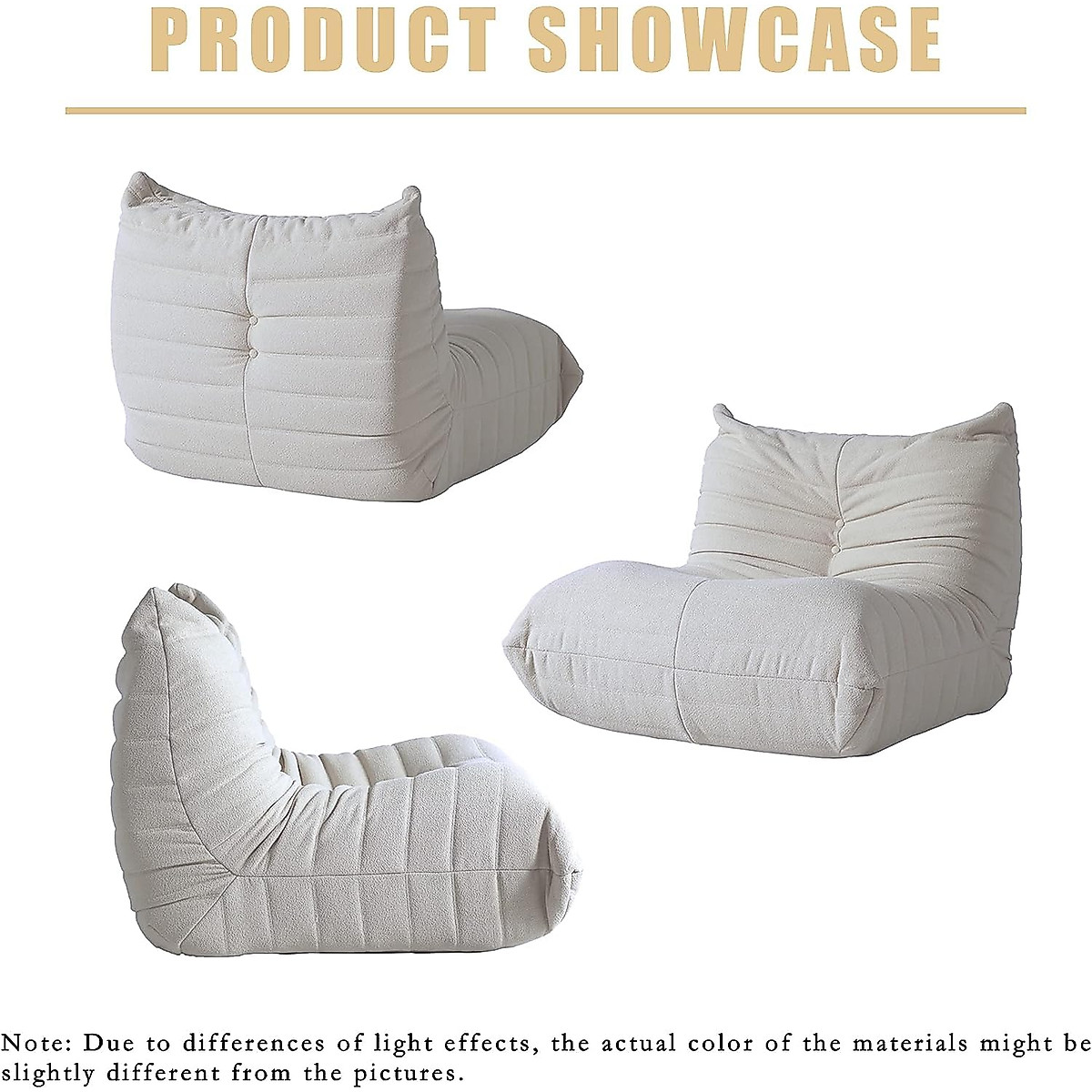 JACH 34" Comfy Lazy Floor Sofa Couch, Teddy Velvet Mohair Fireside Corner Bean Bag Chairs for Adults, Soft Lounge Foam-Filled Accent Single Chair for Living Room Bedroom Office Salon, Beige