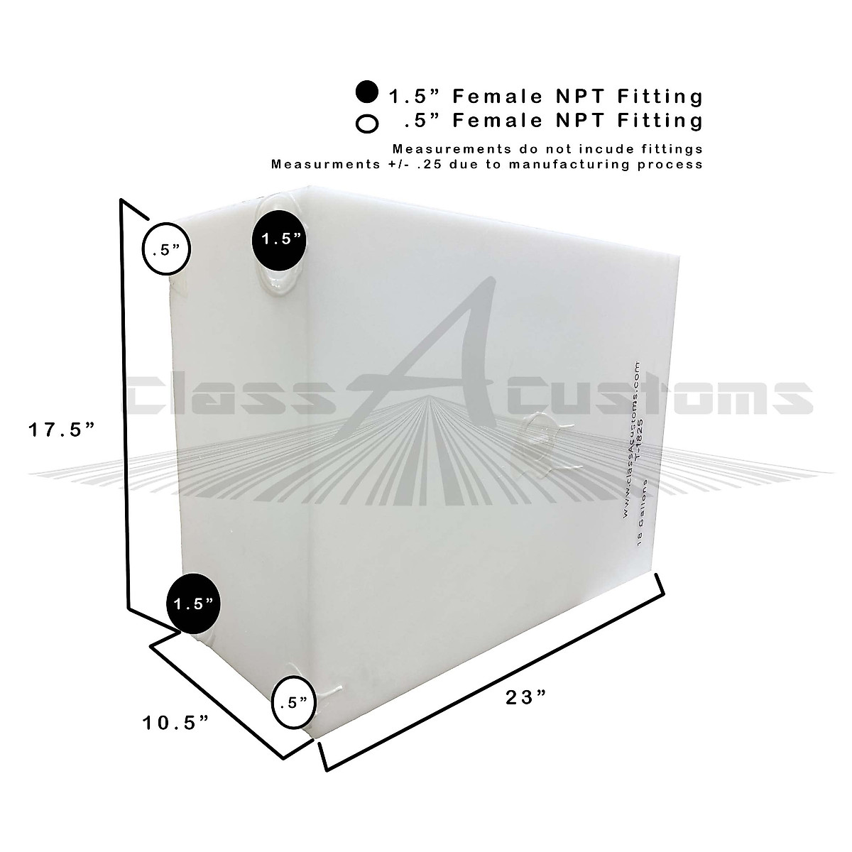 Class A Customs | 18 Gallon RV Concession Fresh and Gray Water Tank & Plumbing Kit | T-1800-BPK