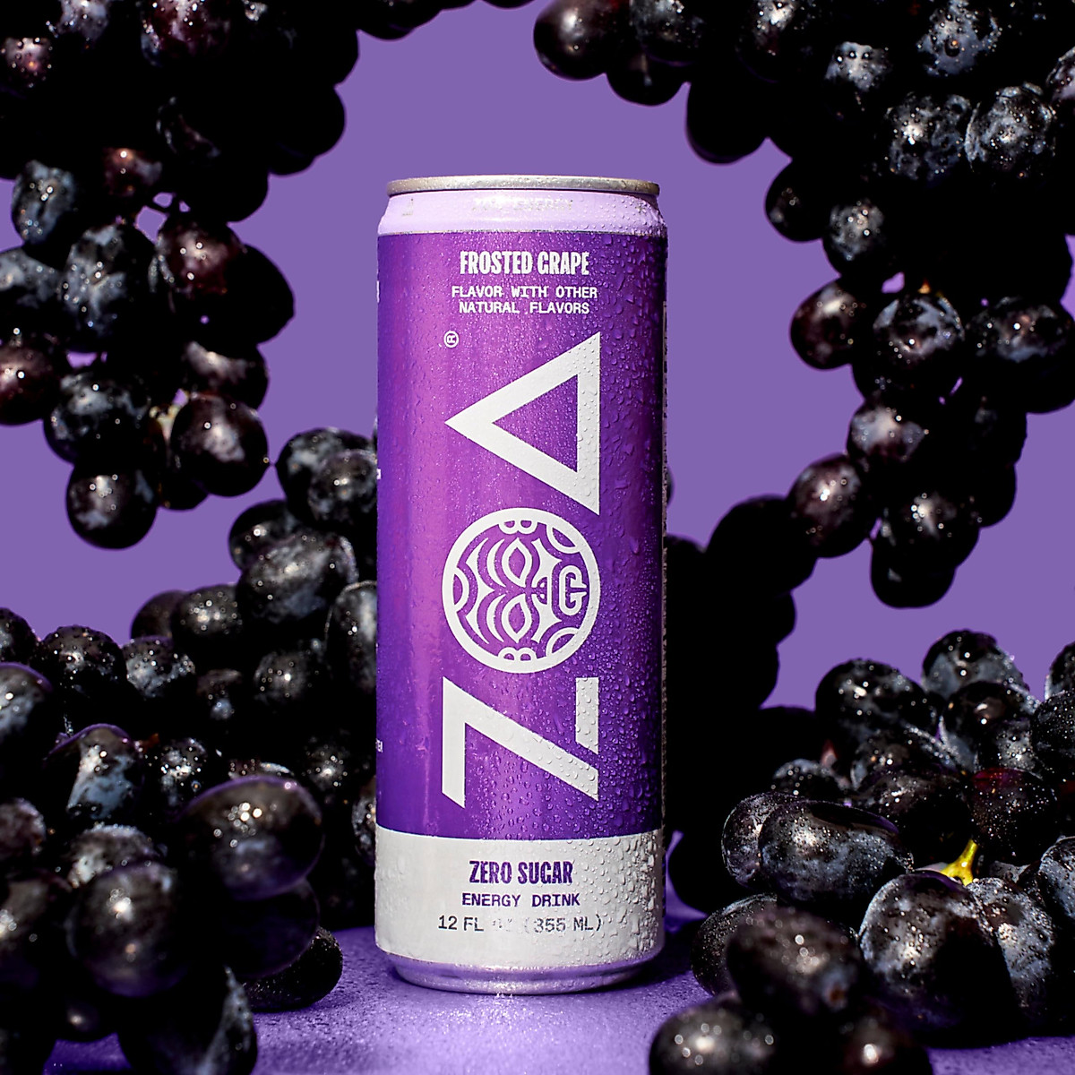 ZOA Zero Sugar Energy Drinks, Frosted Grape - Sugar Free with Electrolytes, Healthy Vitamin C, Amino Acids, Essential B-Vitamins, and Caffeine from Green Tea - 12 Fl Oz (12-Pack)