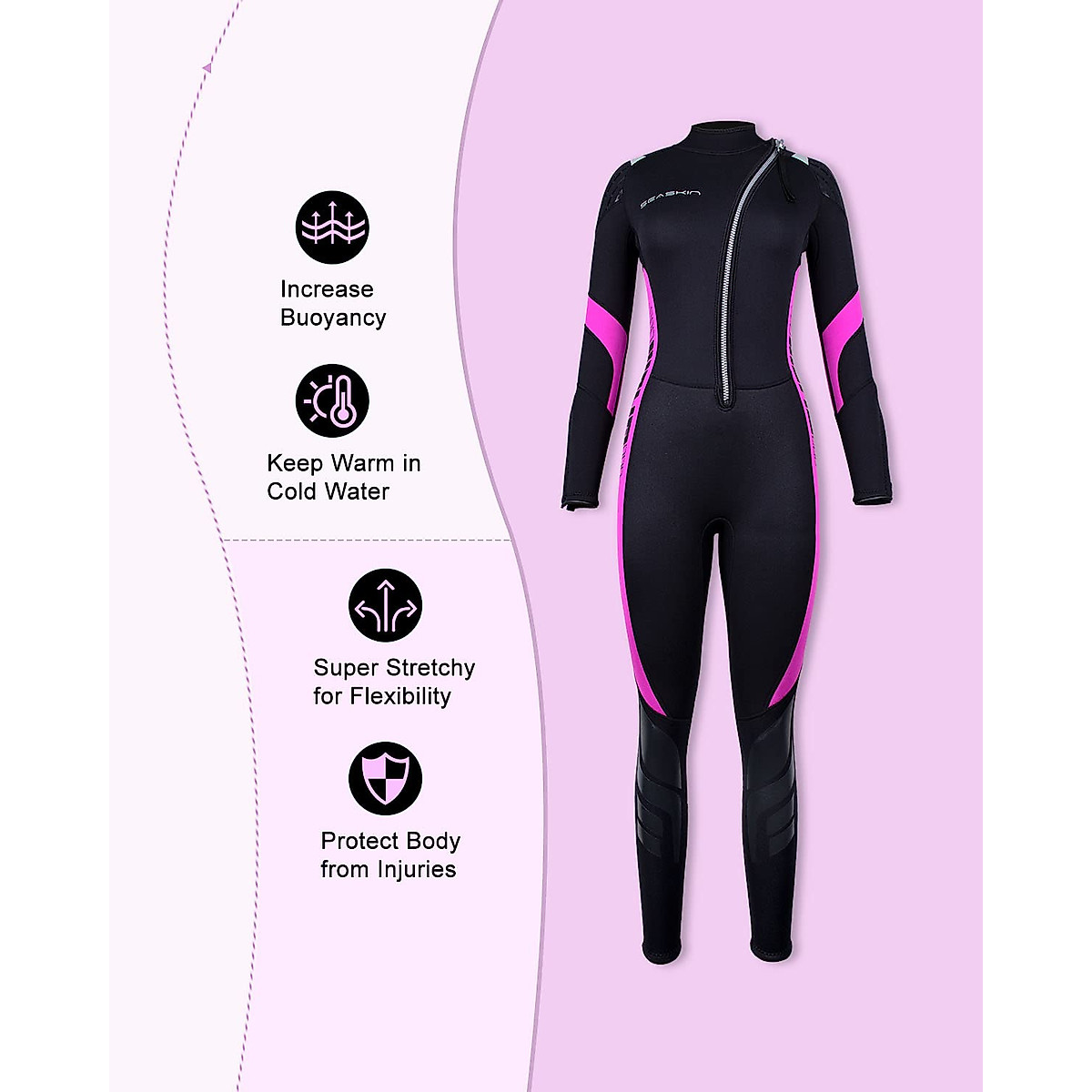 Seaskin Wetsuits for Men Women 3mm Front Zip Full Wetsuit