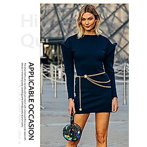 FIORETTO Chain Belt for Women Metal Waist Belts Fashion Multilayer Chain Belts for Dress Sun Gold Length 47in