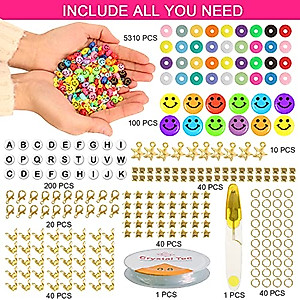 UHIBROS 5800 Pcs Clay Beads for Bracelet Making Kit, Jewelry Making Kit for Girls 16 Color Polymer Heishi Beads Bracelets Making Kit Gifts for Girls with Smiley Face Letter Beads