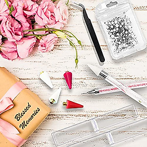 8 In 1 Pack, 2 Dual-ended Wax Pen for Rhinestone Picker Dotting Pen Wax Pencil for DIY Nails Art, 4 Wax Tip Rhinestone Pen Applicator Gem Jewel Picker Tool, Pickup Tweezer, 500 Crystals Rhinestones.