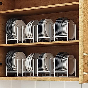 LINFIDITE Plate Holder Organizer 2 Pack Dish Storage Rack Upright Cabinet Dish Drying Rack White Metal Dish Holder Stand for Kitchen Counter Cupboard and 7.87in. x 6.29in. x 4.52in.White