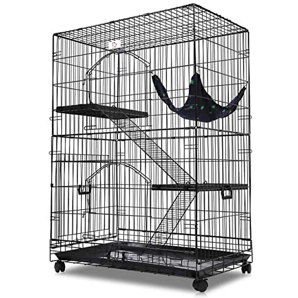 Homey PET INC Folding Wire Cat Ferret Collapsible Foldable Lockable Habitat Crate with Casters,Tray and Hammock, 36", Black