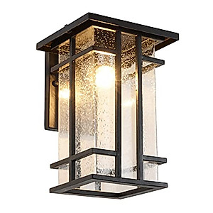 Rustic Outdoor Wall Light Fixture 13.8"H Waterproof Exterior Wall Sconces Black Metal with Clear Seeded Glass Shade Outdoor Wall Lantern for Exterior House Patio Porch,Entryway,Garage Wall Lamps