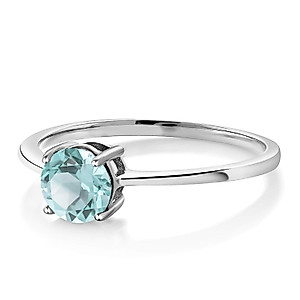 Gem Stone King 10K White Gold Sky Blue Topaz Solitaire Engagement Ring For Women (1.00 Cttw, Round 6MM, Gemstone November Birthstone, Size 6)