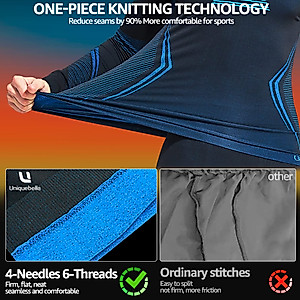 UNIQUEBELLA Thermal Underwear for Men Sets Top Turtle Long Johns Fleece Sweat Quick Drying Thermo Base Layer Blue