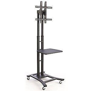 Displays2go TV Stand with Shelf, Holds 32 to 70 Inch Flat Screen Monitor, Height Adjustable and Tilting – Black (MBTVSBK2SS)